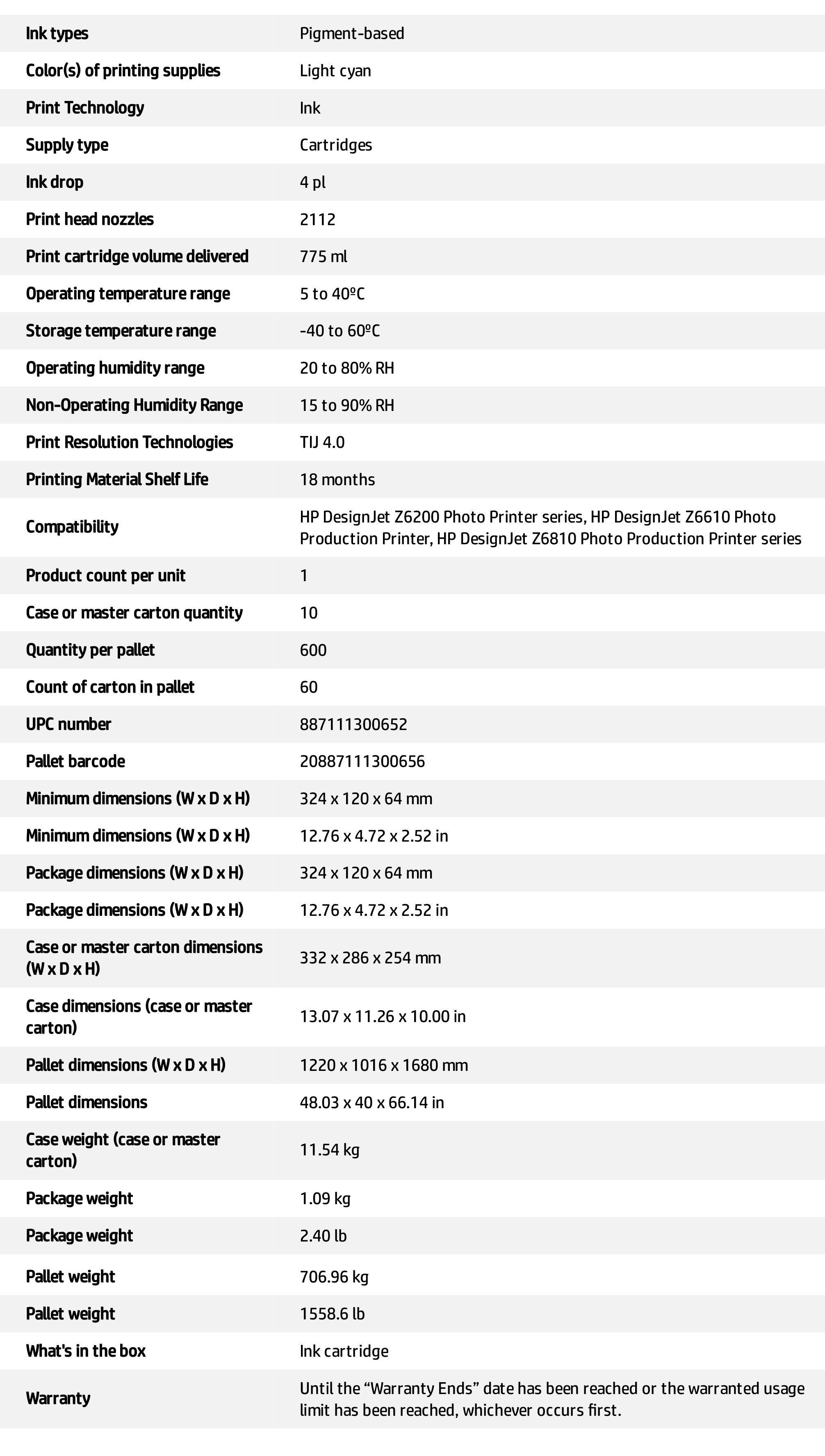 HP 771A 775ml Light Cyan Designjet Ink Cartridge - Paragon Visual